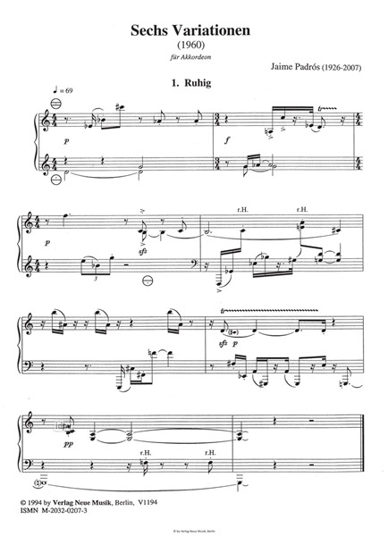 Sechs Variationen und Chacona für Akkordeon solo (1960) - AMA Verlag